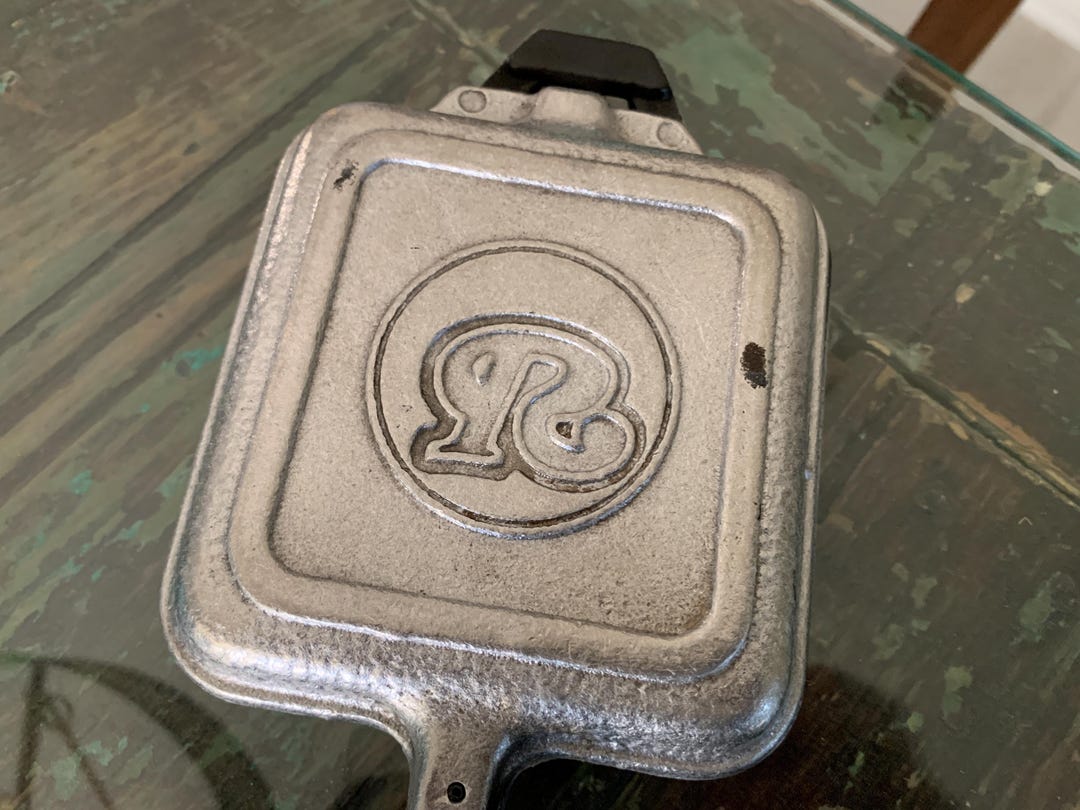 Vintage Rome Square Pie Iron Aluma Metal Sandwich Cooker Wood Handles ...