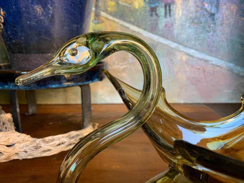 Murano style glass swan Handblown green swan | Etsy