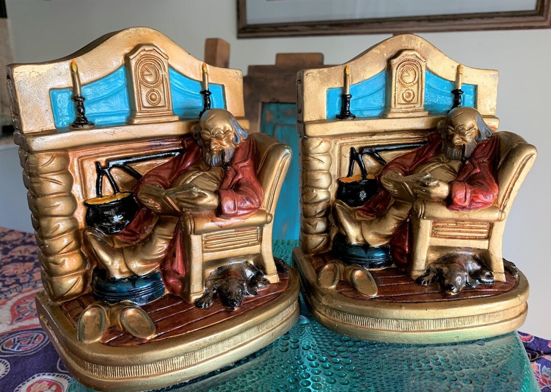 Pair of GS Allen Chalkware Bookends/armor Bronze Corporation/old Man ...