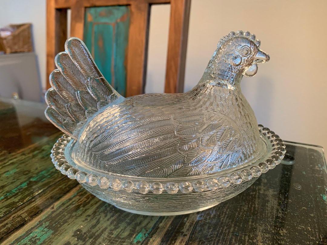 Glass Hen Vintage Candy Dish/indiana Glass Clear Hen on Nest - Etsy