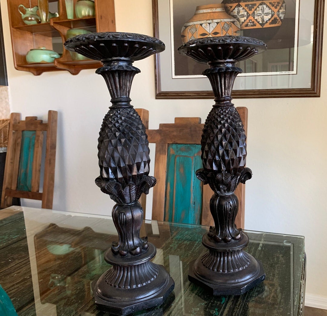 Pair of Vintage Resin Pineapple Candlesticks/pacific Rim Candlesticks ...