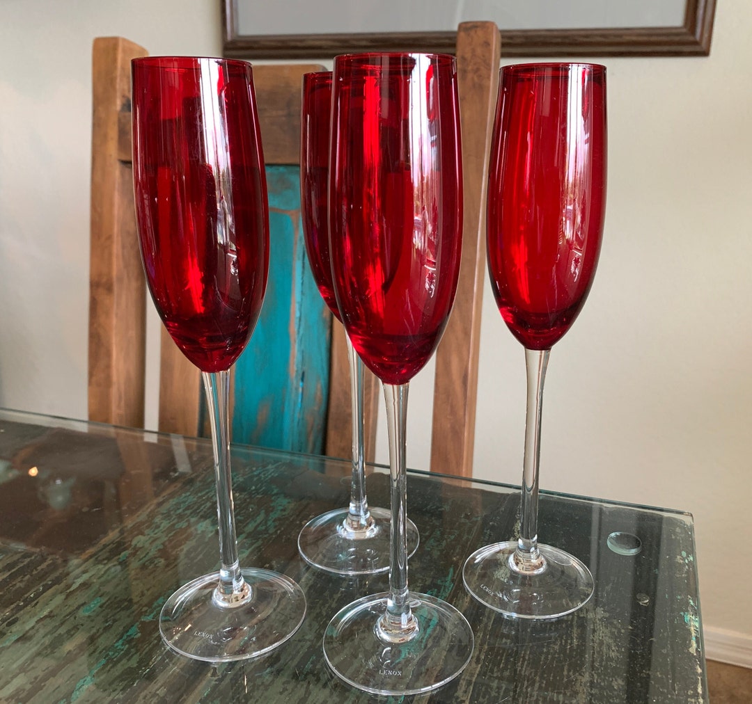 Set of Four Lenox Ruby Champagne Flutes / Lenox Fluted Champagne ...