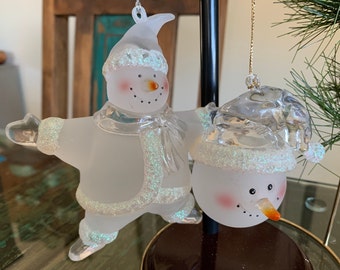 Vintage Snowmen Figurines Set of 3 Winter Mantle Decor Clear Acrylic ...