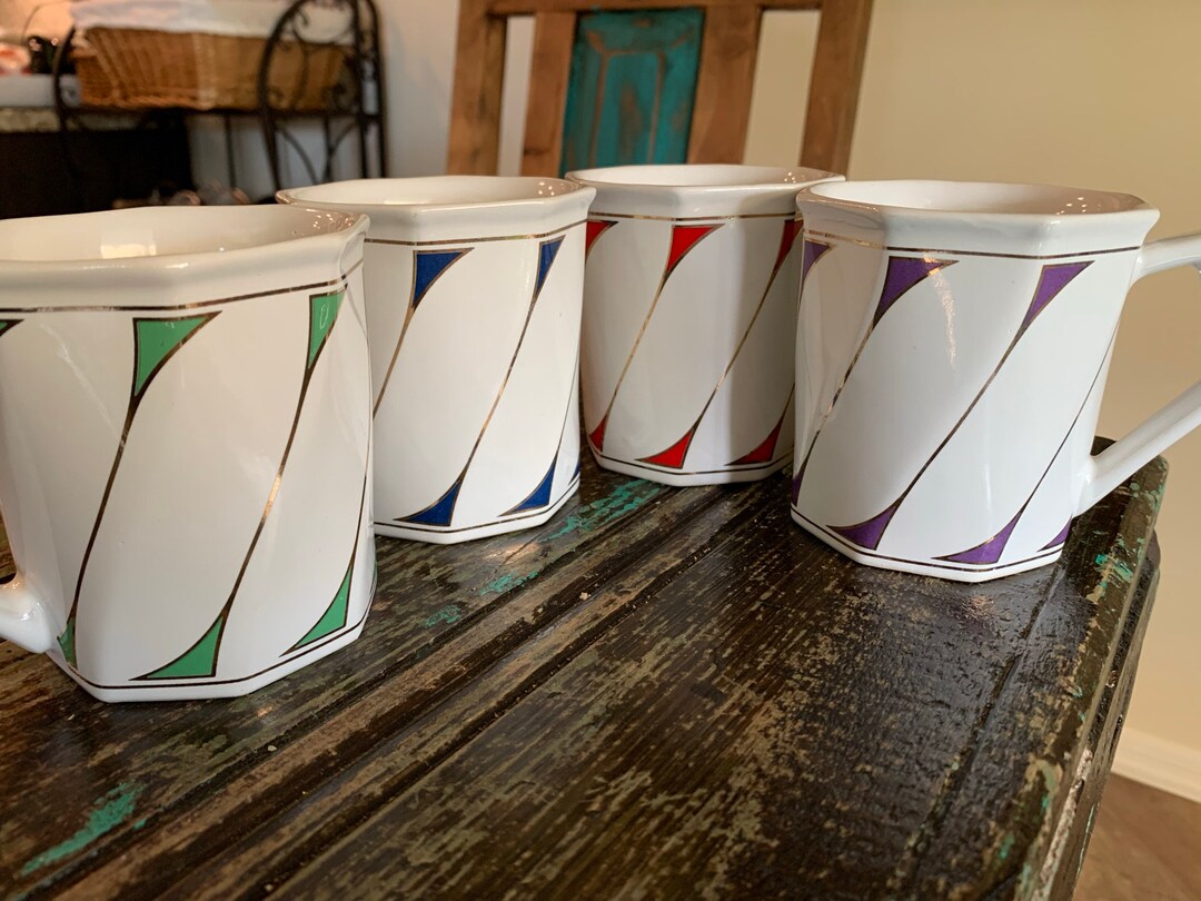 Four Vintage Octagon Shape Mcm Mugs/japan Geometric Mugs - Etsy