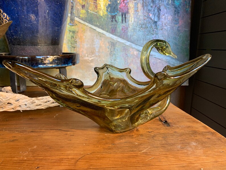 Murano style glass swan Handblown green swan | Etsy