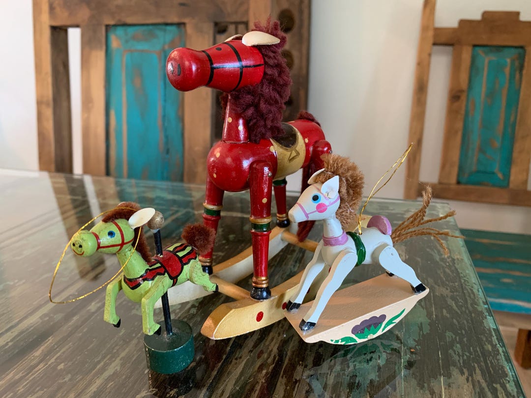 Vintage Russ Rocking Horses/wood Rocking Horse's With Yarn Tail & Mane ...