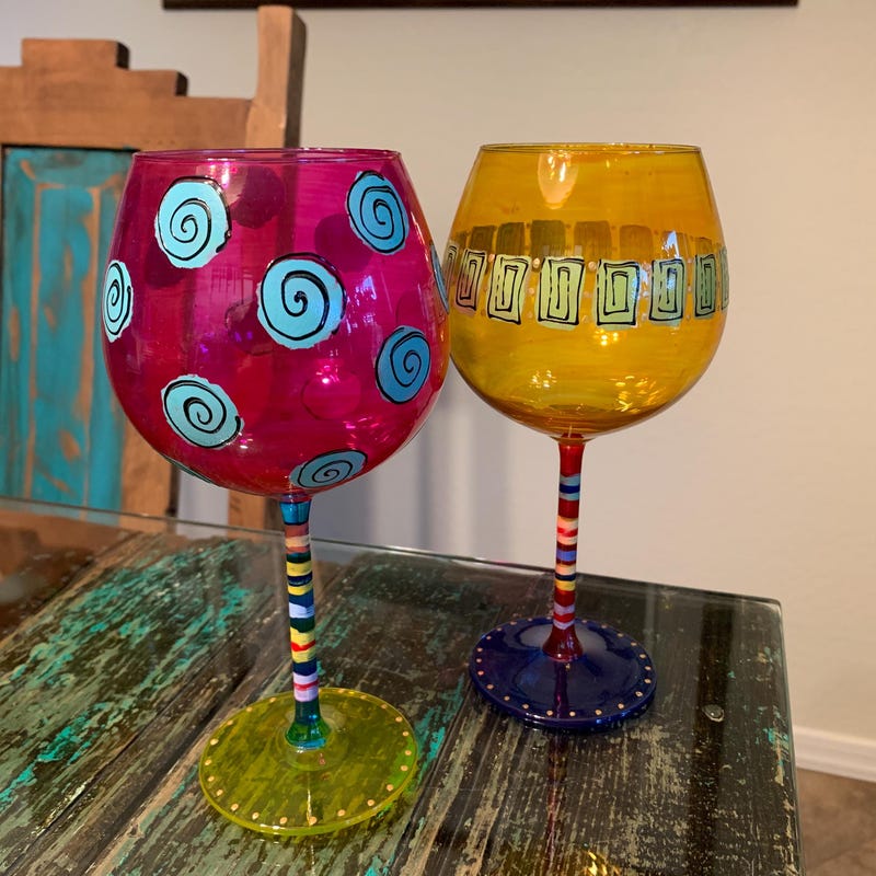 Hand Painted Wine Glasses - Etsy