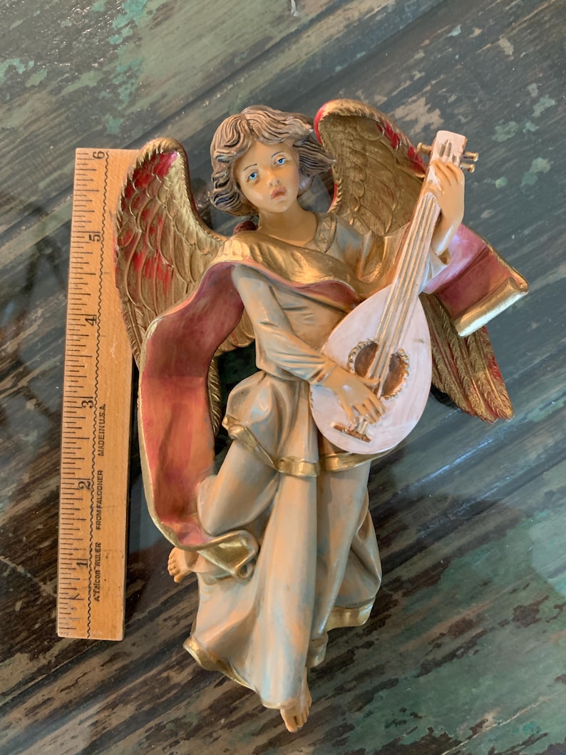 Depose Simonetti Angel Figurine – 6” Hand-painted Resin Angel Playing ...