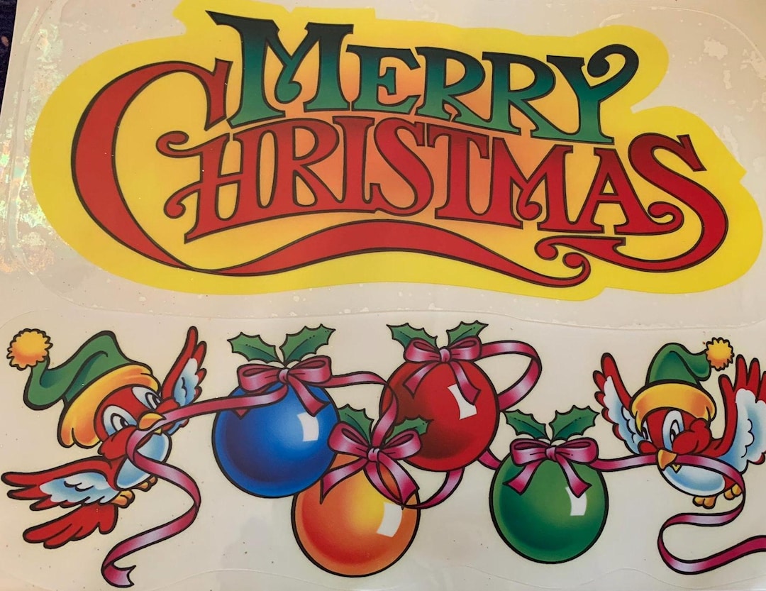 VTG Christmas Vinyl Window Decorations/ Static Cling 9 Sheets of Winter ...