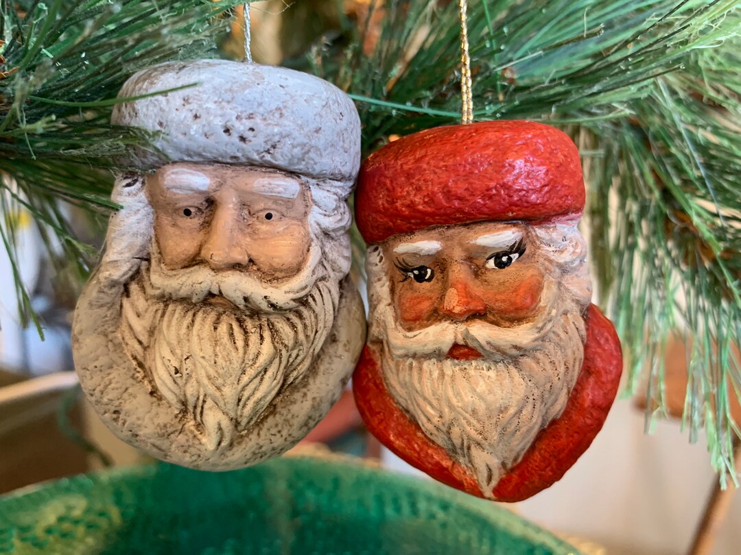 Two Vintage Ceramic Santas Figurine Heads Scioto Mold 1988/ Circa 1890 ...