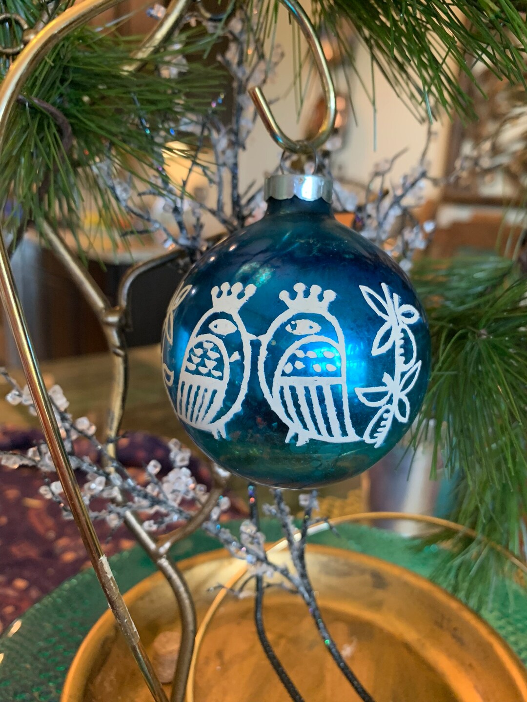 Large Blue Bauble With White Birds and Flowers - Etsy