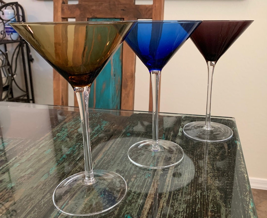 Set of Three Martini Colored Glasses - Etsy