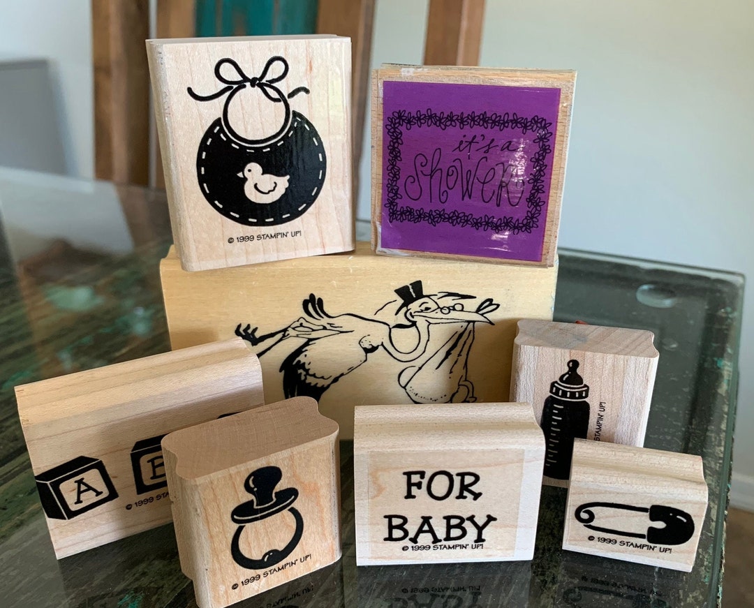 Baby Shower Ink Stamps/collection of Wood Block Ink Stamps/stork Stamp ...