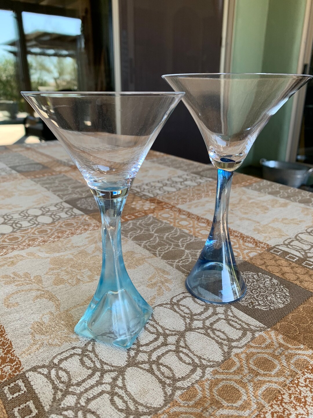 Pair of Bombay Blue Hollow Stem Martini Glasses - Etsy