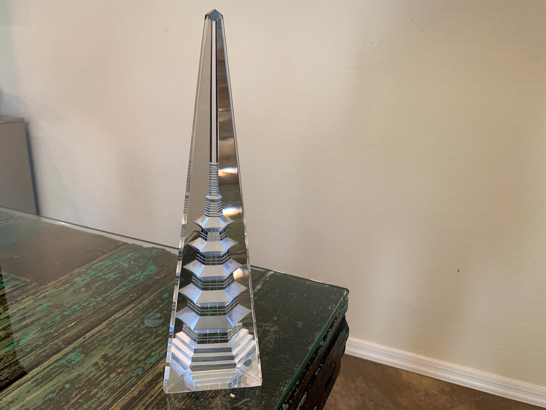 Vintage Hoya Tokyo Reverse Carved Crystal Obelisk Prism Japanese Pagoda ...