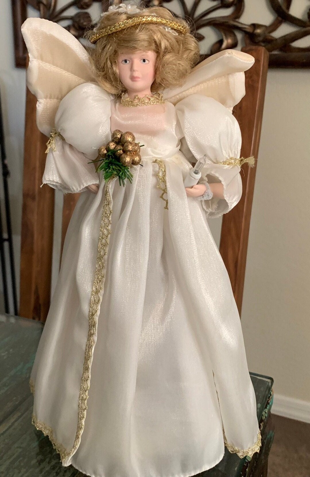 Tall Angel Tree Topper Porcelain Head And Hands Lighted Etsy