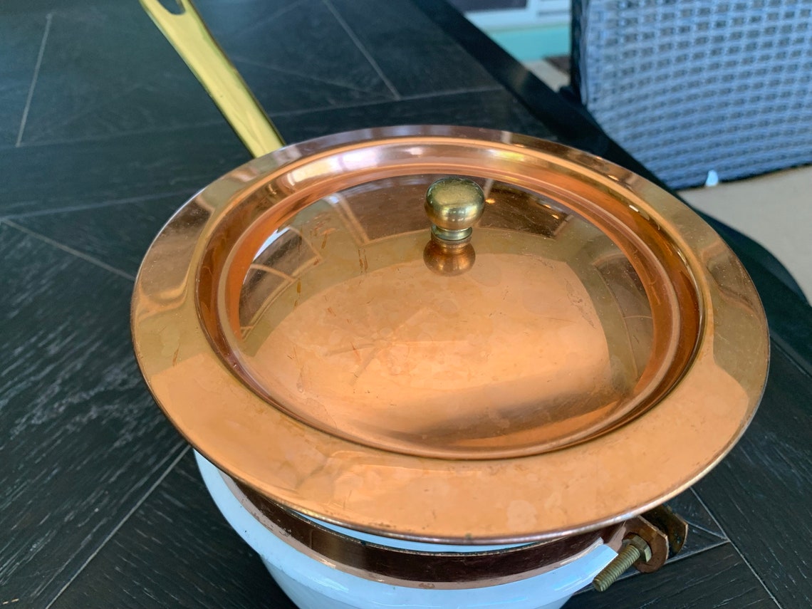 Porcelain pot insert with copper handle and lid/Bain Marie Pot | Etsy