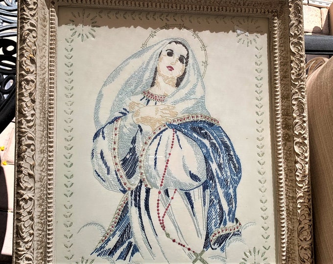 Virgin Mary Embroidered Picture in Frame/religious Mother Mary ...