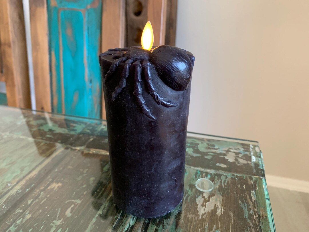 Luminara Black Spider Candle, Halloween LED Pillar, Realistic Tarantula ...