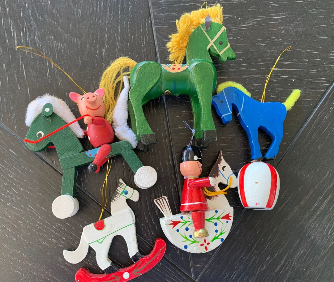 Vintage Rocking Horses Russ Berrie/christmas Wooden Ornaments - Etsy