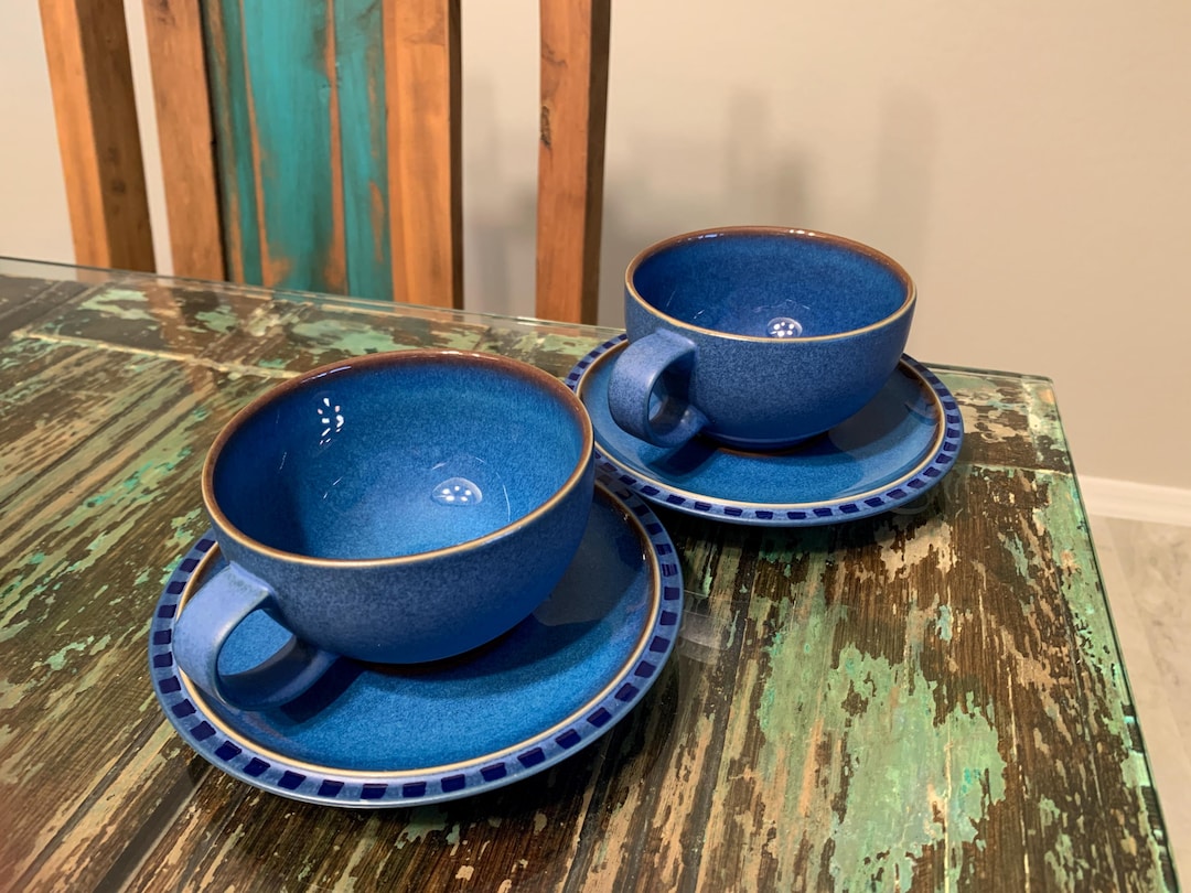 Pair of DENBY REFLEX BLUE Tea Cup & Saucer 2 3/8"/made in England - Etsy