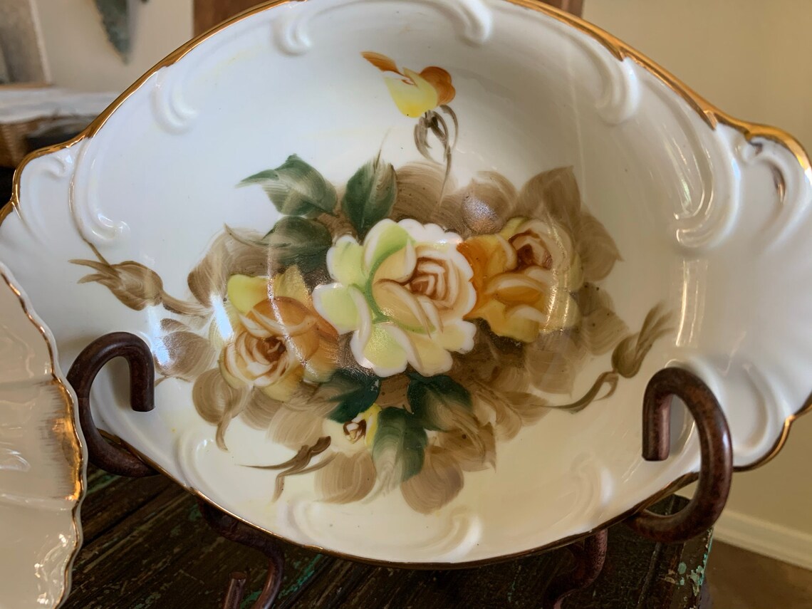 Two Vintage Lefton Porcelain Yellow Rose Trinket Dish and | Etsy