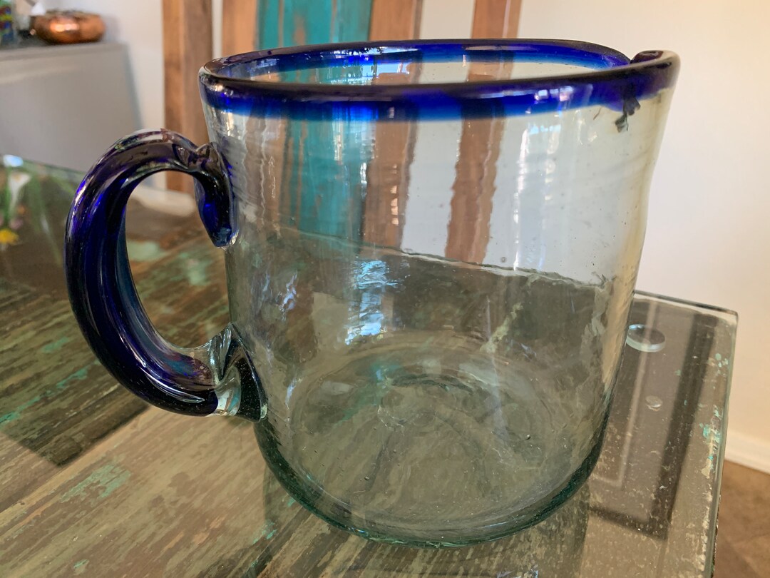 Mexican Handcrafted Small Pitcher/jug/cobalt Blue Rimmed Pitcher - Etsy