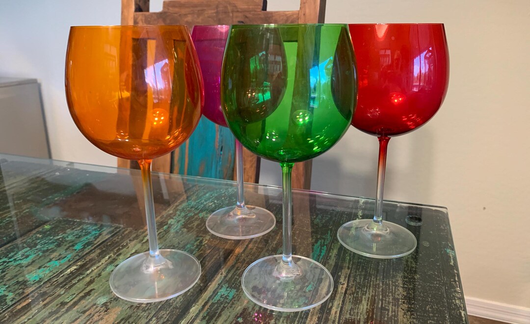 Crate & Barrel Gem Wine Glasses/balloon Colored Wine Glasses - Etsy