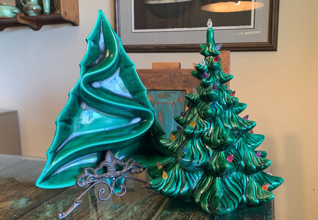 Christmas Lighted Ceramic Tree & Serving Dish/vintage Atlantic Mol ...