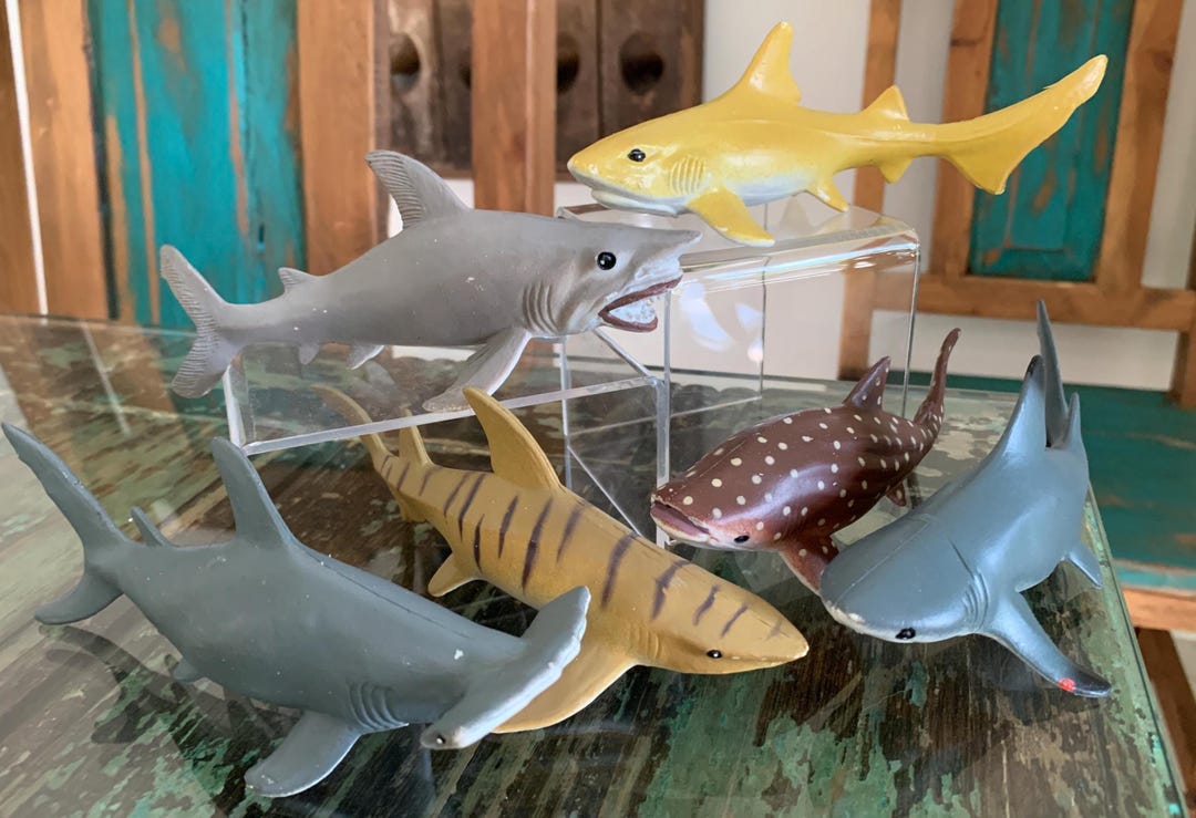 Set of 6 Toy Sharks – Plastic Shark Figurines – Great White, Hammerhead ...
