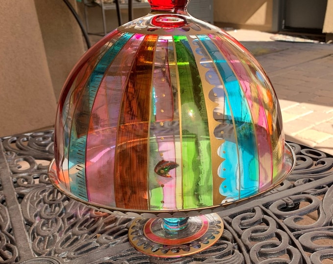 Vintage Pier One Festive Strip Cake Plate With Dome - Etsy