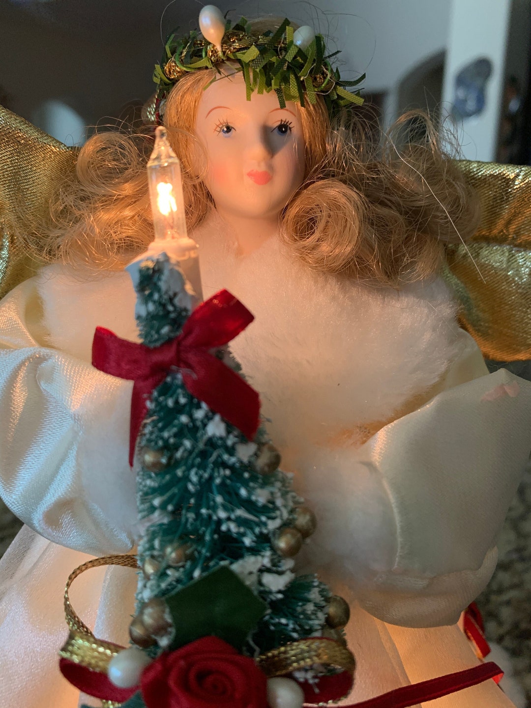 Lighted Angel Tree Topper Top Christmas White Dress With Pearls - Etsy