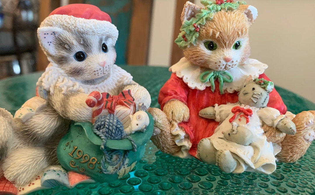 Pair of Enesco Calico Christmas Kittens/priscilla Hillman/ Holiday Best ...