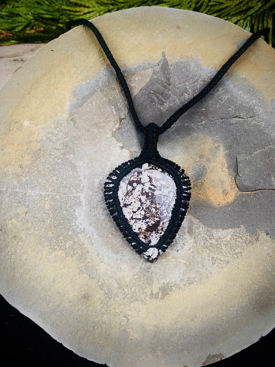 Micro Macrame Stone Pendant Necklace - Etsy