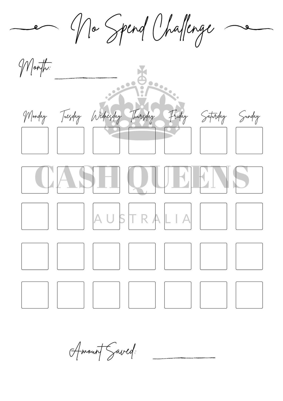 No Spend Savings Challenge Printable [digital Instant Download] Savings ...