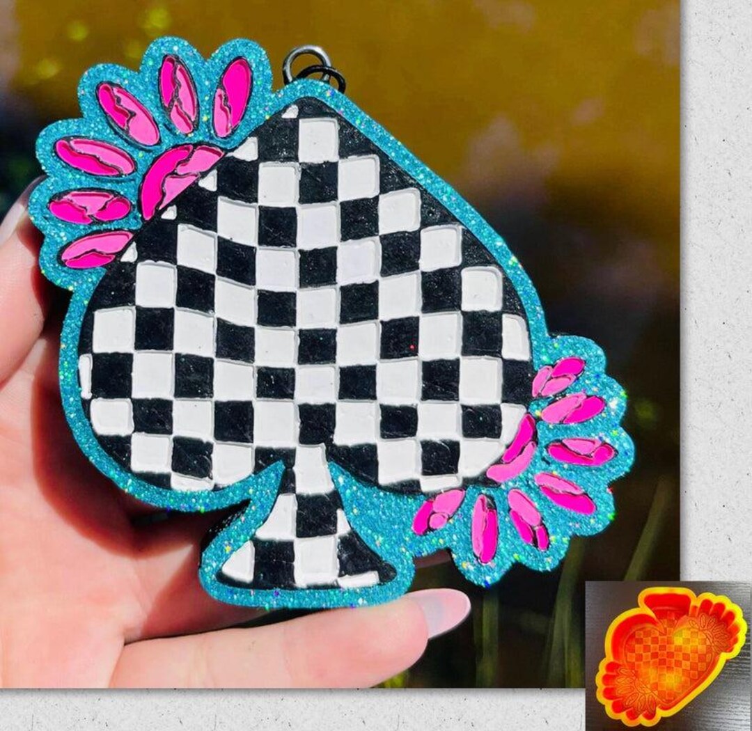 Checkered Spade With Concho Flowers Silicone Freshie Mold - Etsy