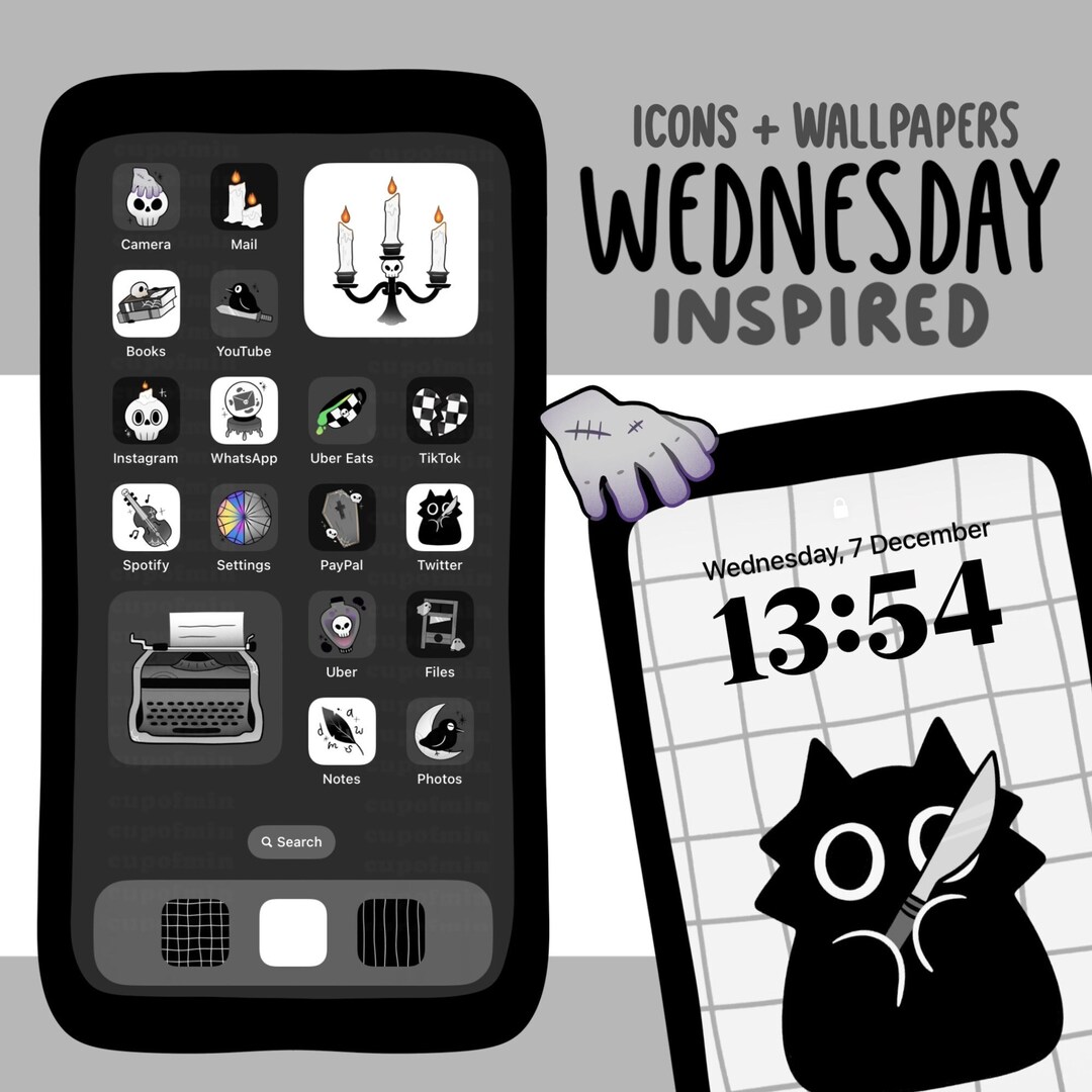 Wednesday Inspired Dark and Goth Icon Set for Ios and Android With ...