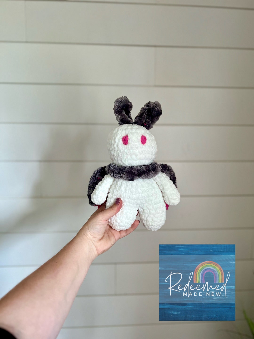 Mothman Plushie Toy, Cryptid Monster, Humanoid Creature, White and Pink ...