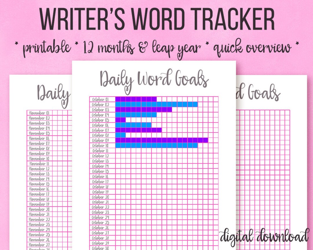 Printable Writer's Daily Word Tracker - Etsy