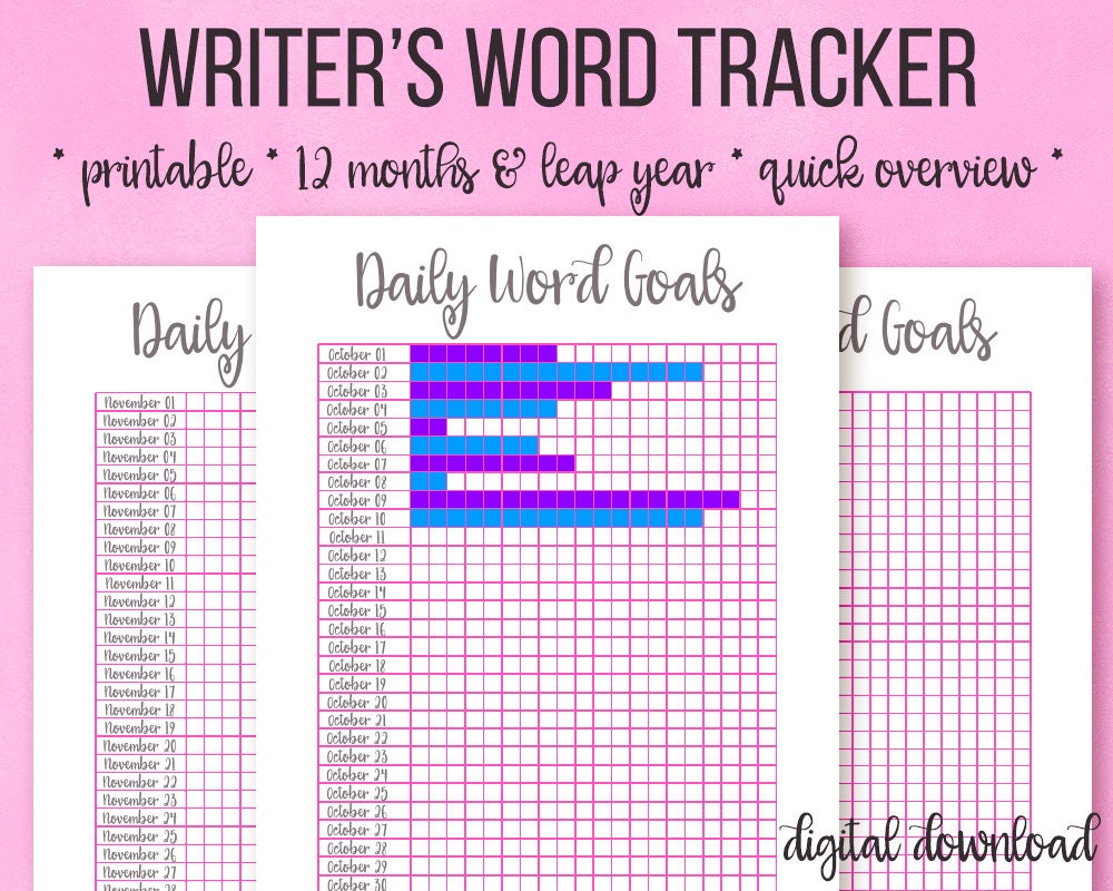 Printable Writer's Daily Word Tracker - Etsy