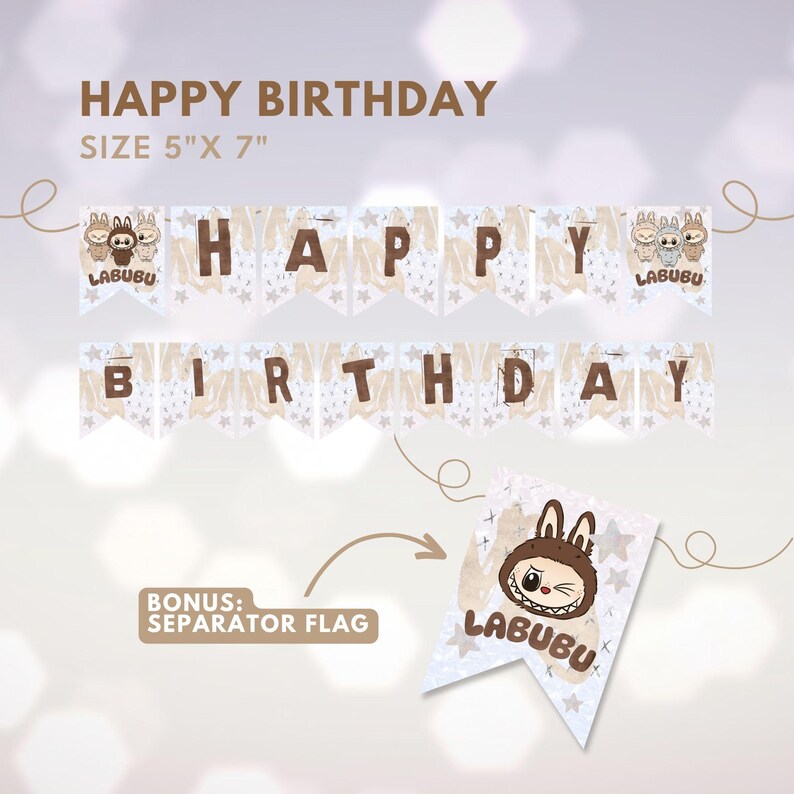 Printable Monsters Labubu Happy Birthday Banner, Monster Party Instant ...