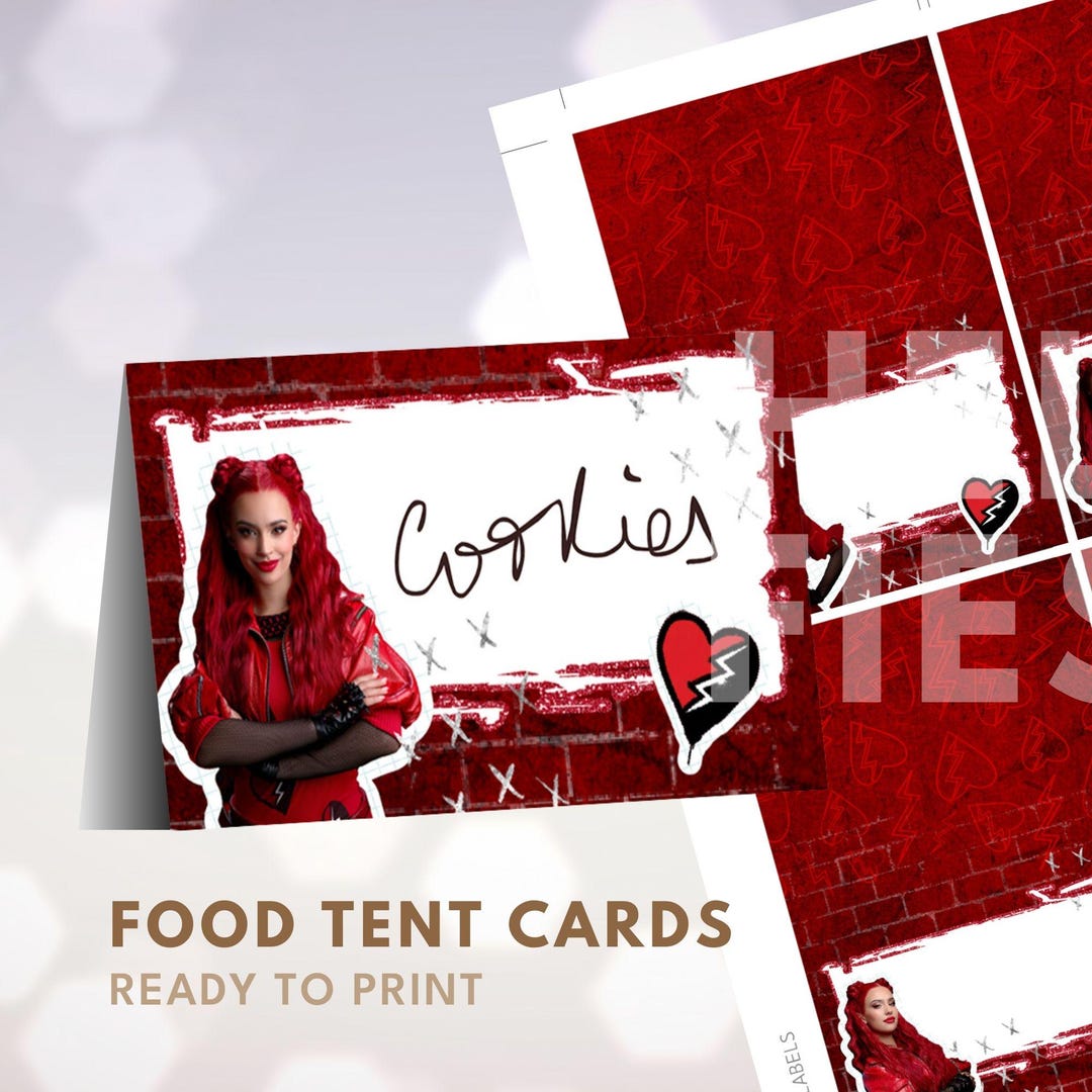 Printable Descendants 4 Red Food Tent Card, Food Label, Instant ...