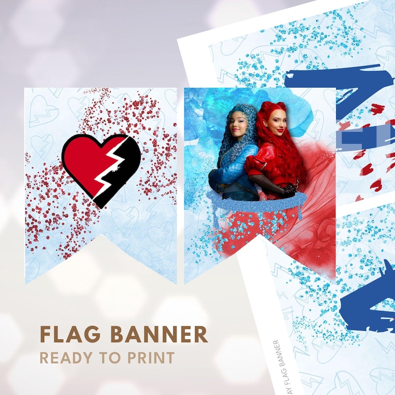 Printable Descendants Happy Birthday Banner, Rise of Red Party Instant ...