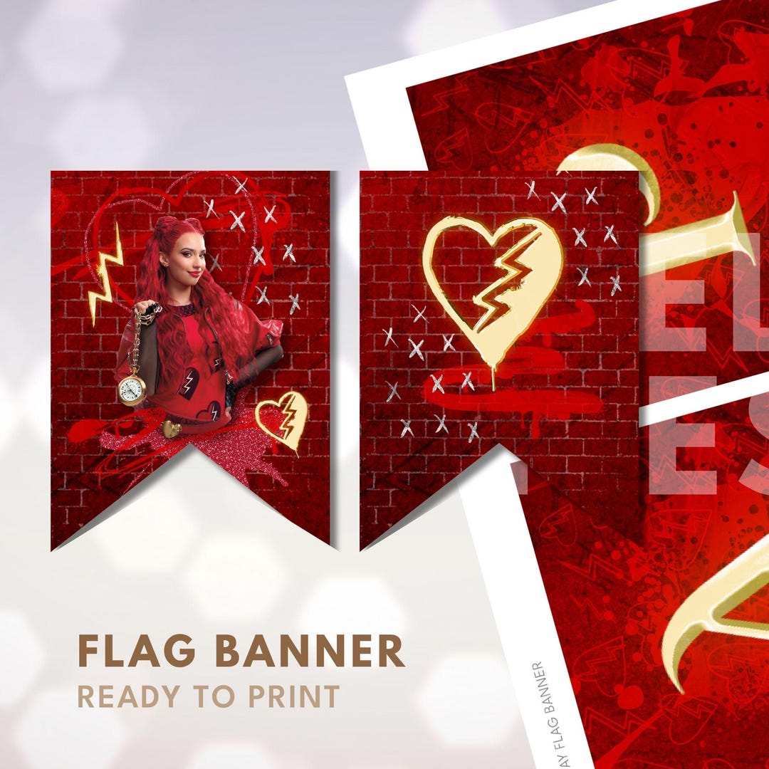 Printable Descendants Happy Birthday Banner, Rise of Red Party Instant ...