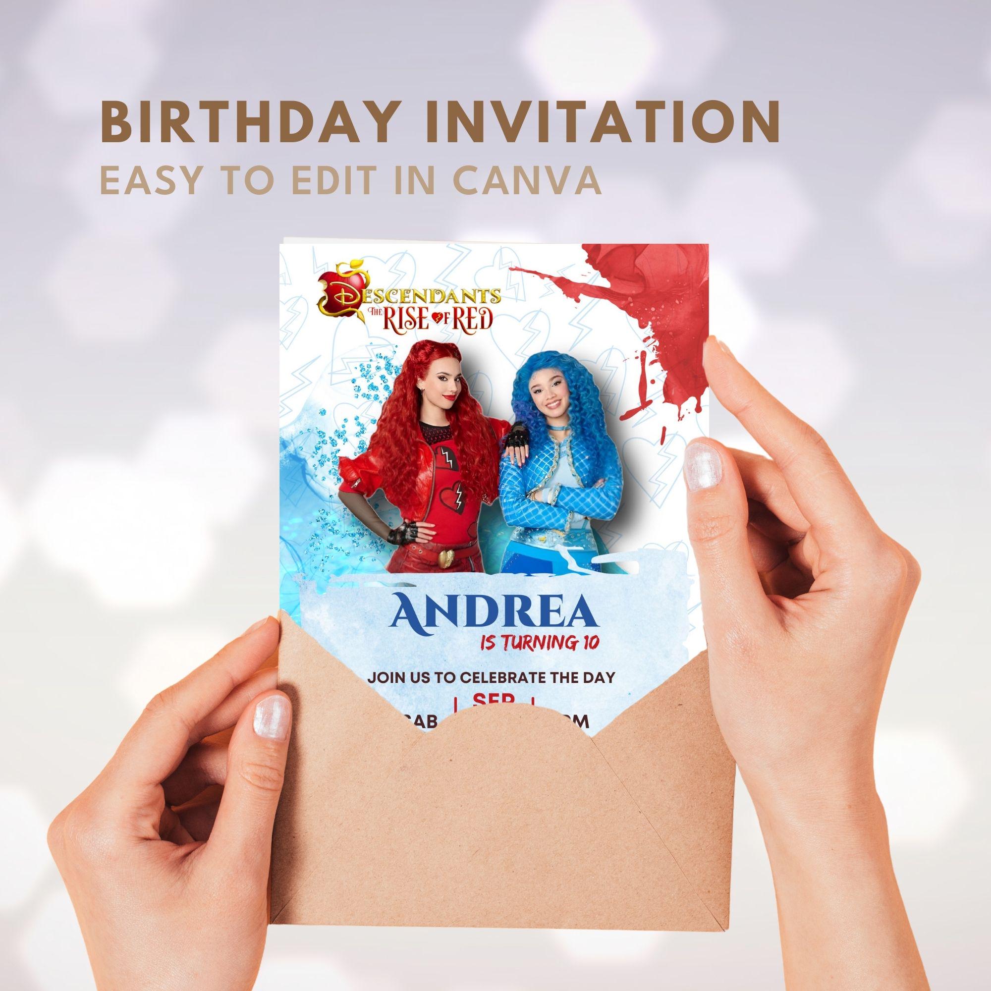 Editable Descendants Birthday Invitation Template, Rise of Red Party - Etsy