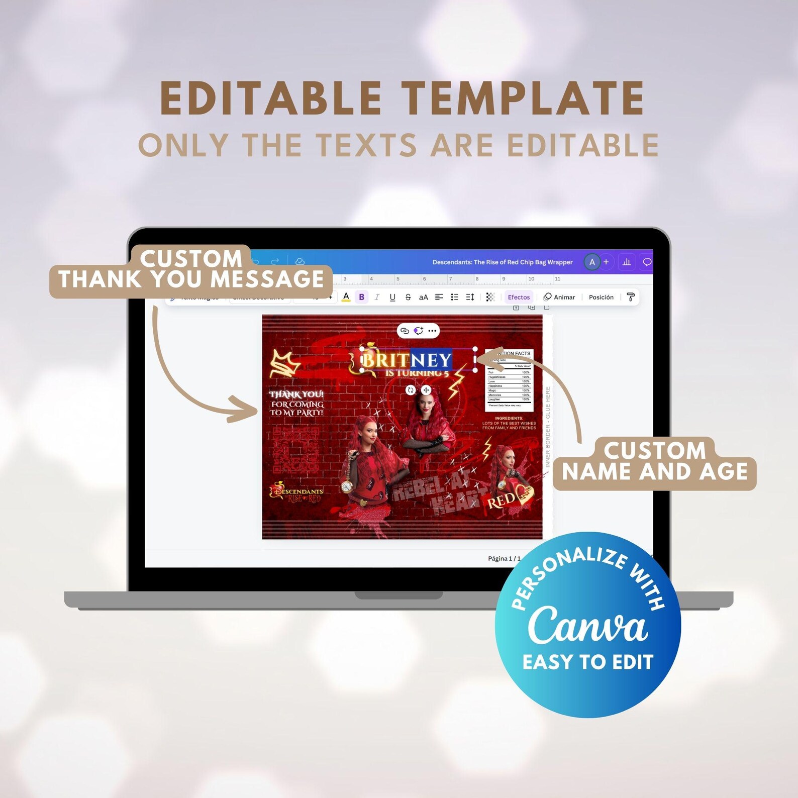 Editable Descendants 4 Red Chip Bag Wrapper, Rise of Red Party - Etsy