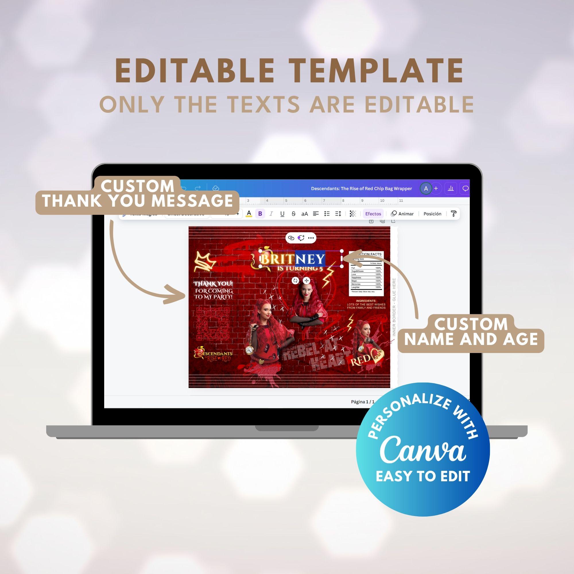 Editable Descendants 4 Red Chip Bag Wrapper, Rise of Red Party - Etsy