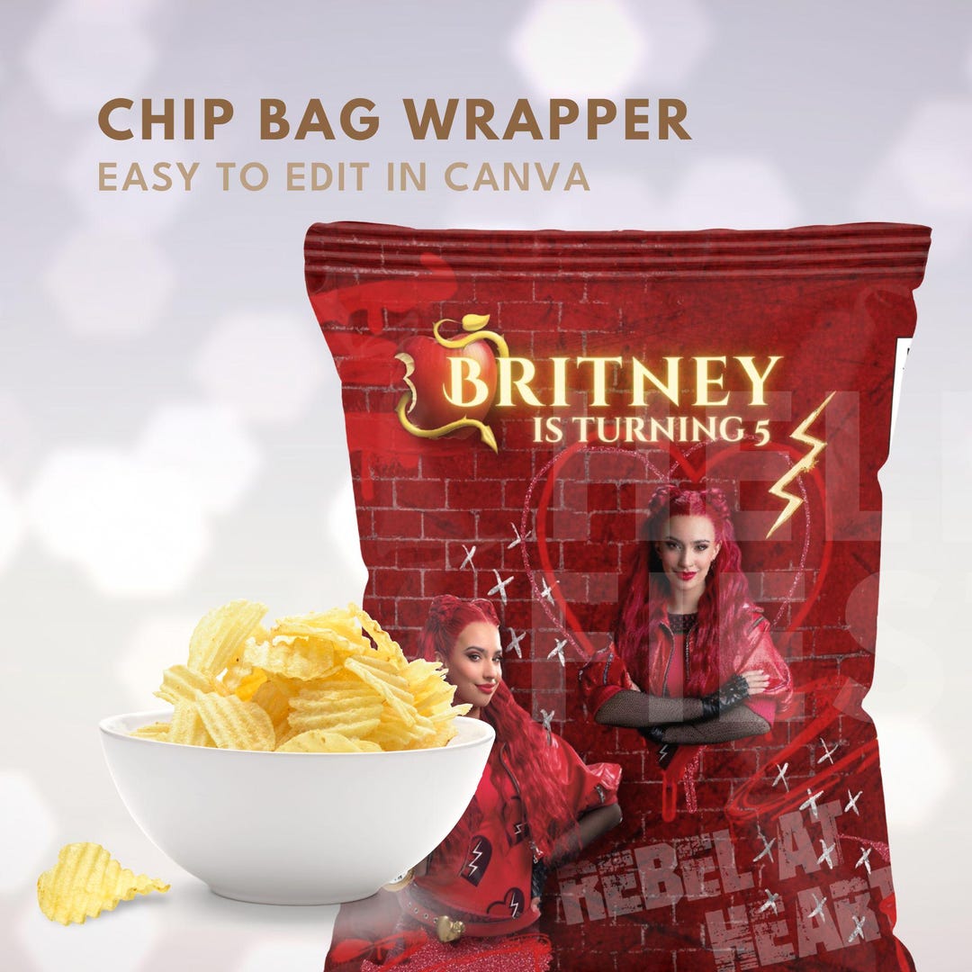 Editable Descendants 4 Red Chip Bag Wrapper, Rise of Red Party - Etsy