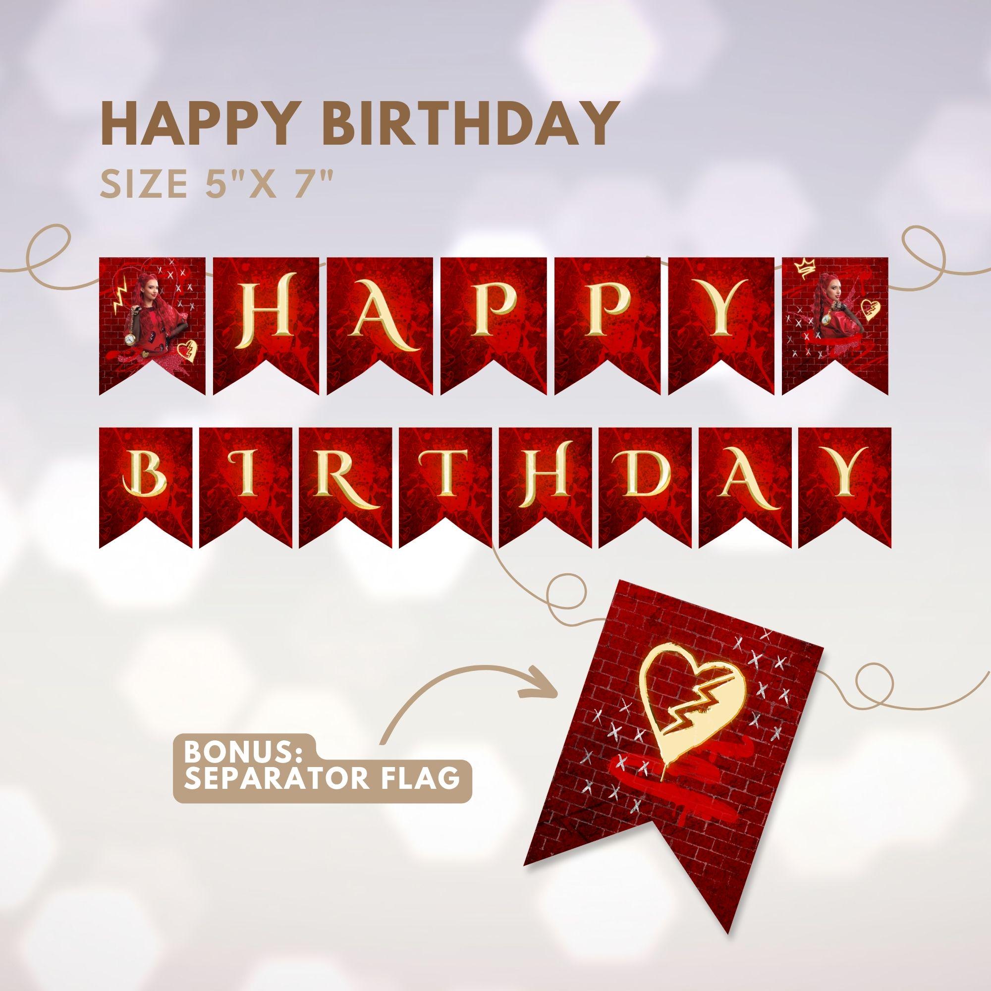 Printable Descendants Happy Birthday Banner, Rise of Red Party Instant ...