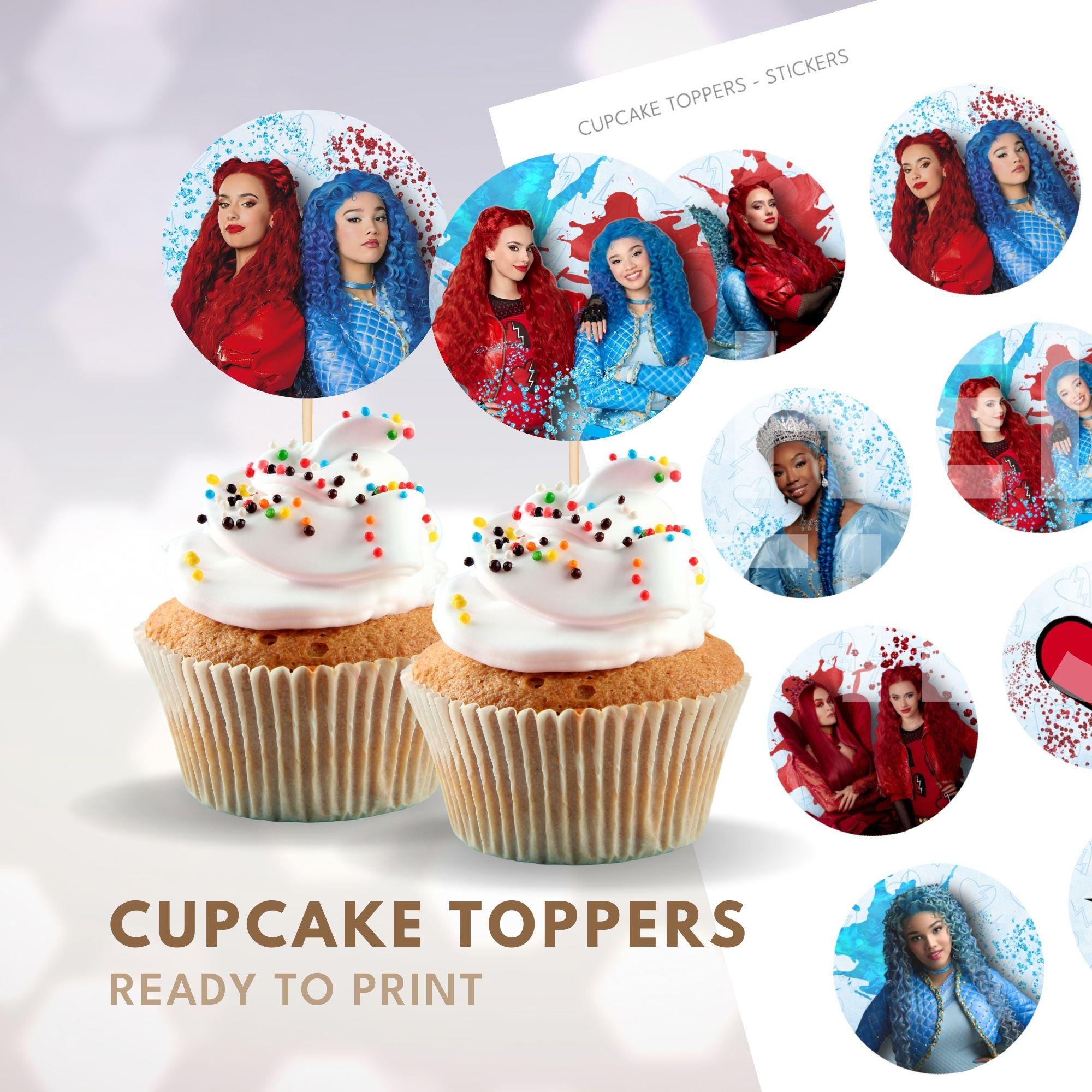 Printable Descendants 4 Cupcake Toppers, Birthday 2IN Toppers, Rise of ...